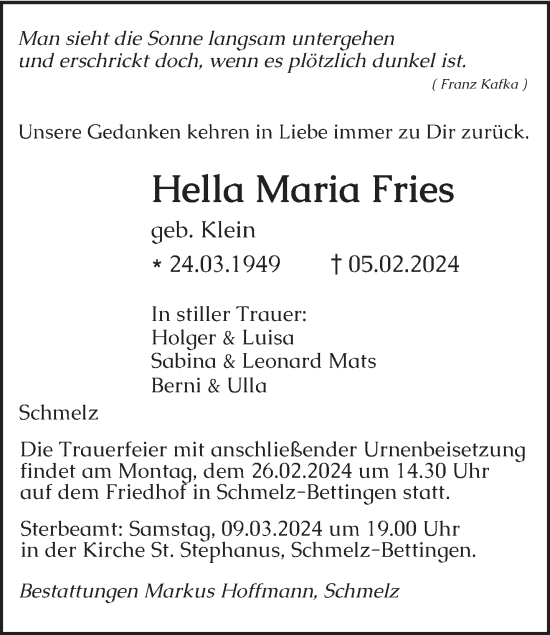 Traueranzeigen | Saarbruecker-Zeitung.Trauer.de